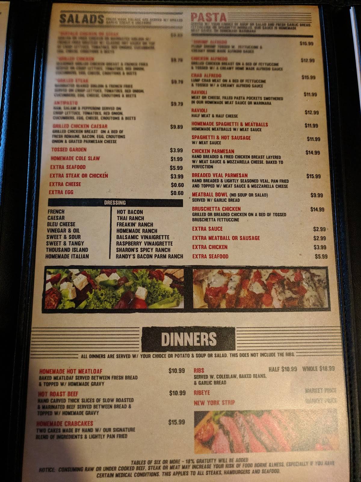 Menu at Rye's Bar & Restaurant, Brownsville