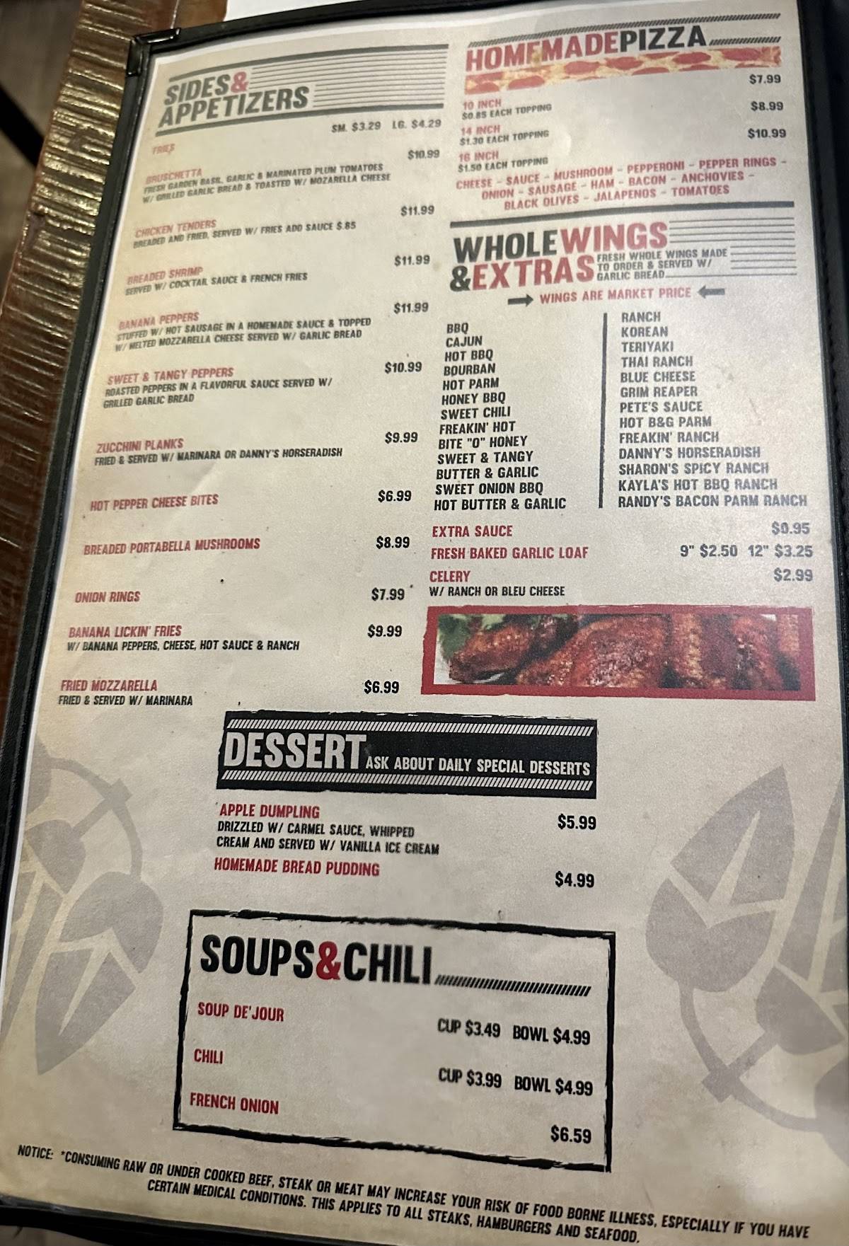 Menu at Rye's Bar & Restaurant, Brownsville