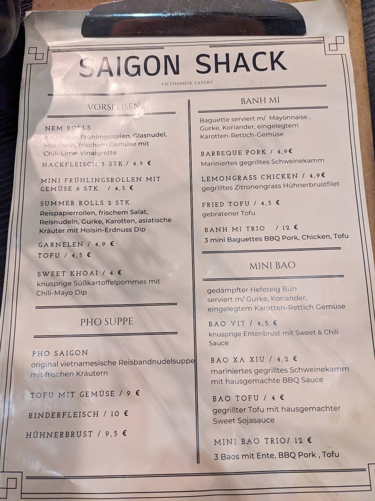 Speisekarte von SAIGON SHACK restaurant, Berlin