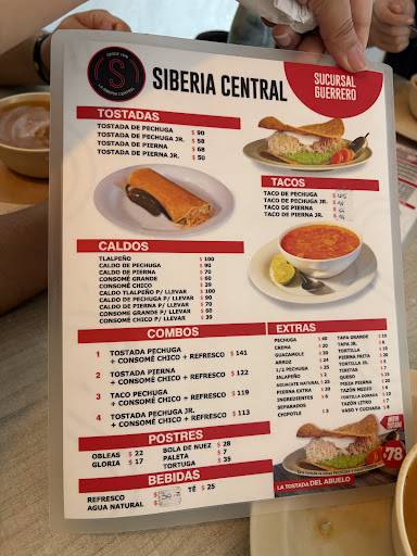 Carta del restaurante SIBERIA GUERRERO, Monterrey, Vicente Guerrero 1724