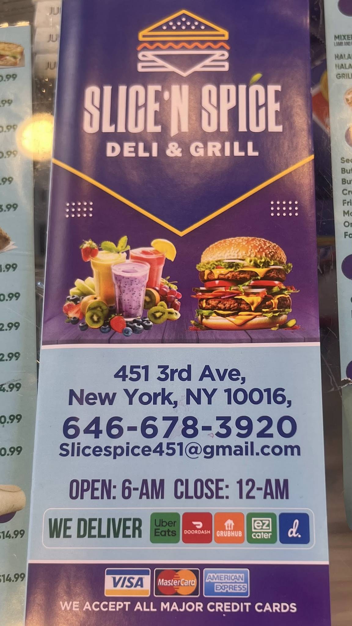 Menu at SLICE ‘N SPICE DELI & GRILL pizzeria, New York City