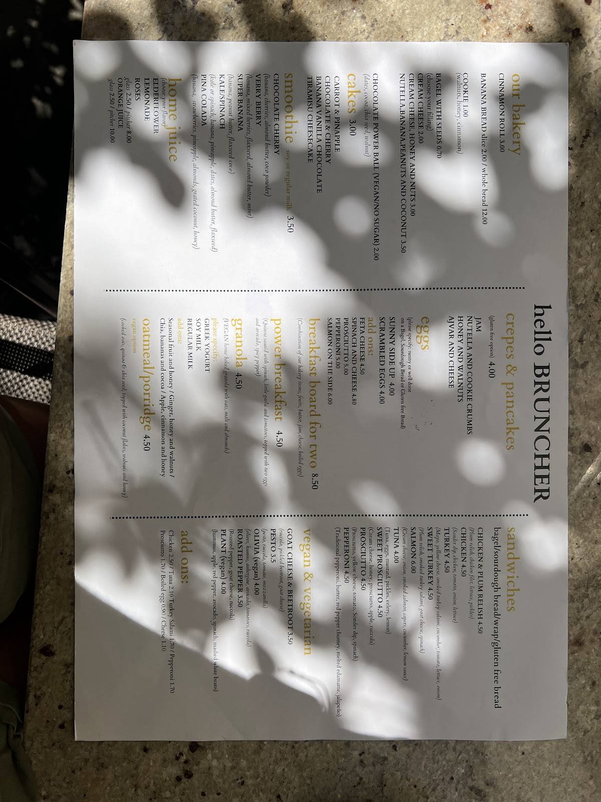 Menu at SONDER restaurant, Prishtina