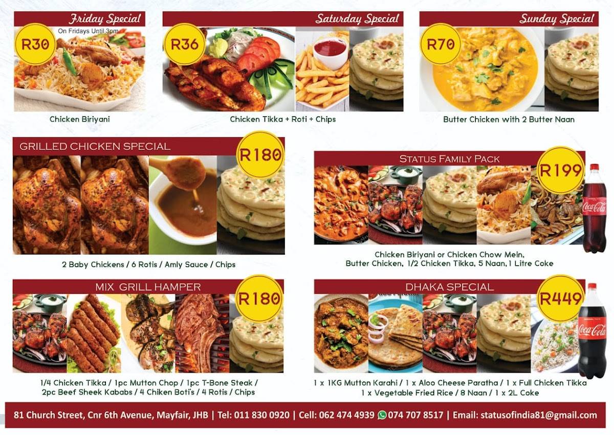 Menu at STATUS RESTAURANT & TAKE - AWAY, Johannesburg