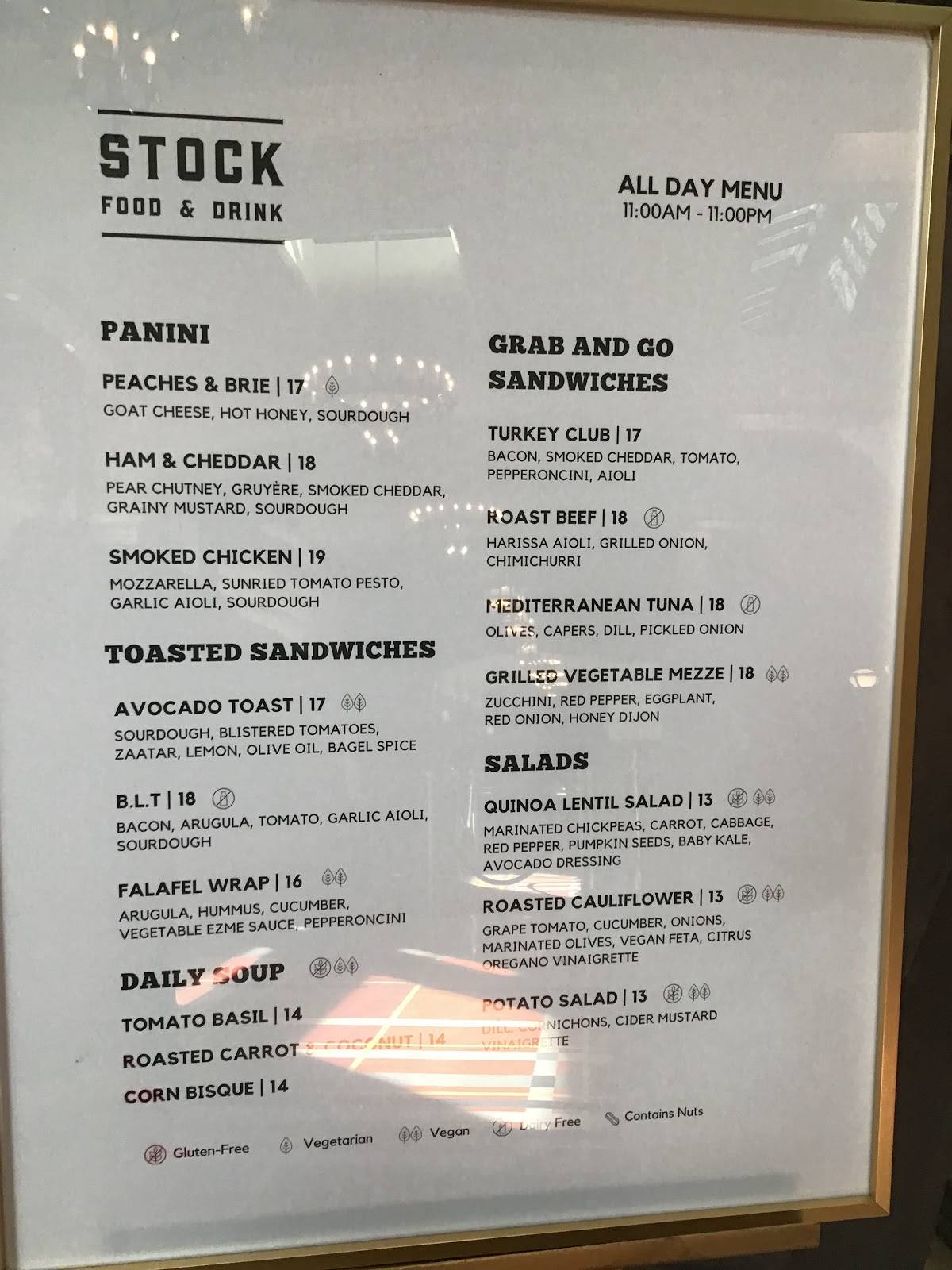 Menu at STOCK FOOD & DRINK cafe, Banff