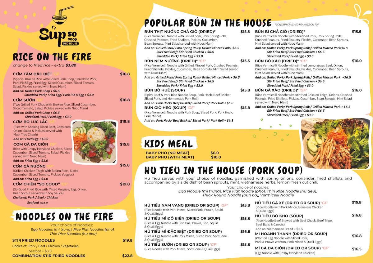 Menu at SUP SO GOOD restaurant, Northbridge