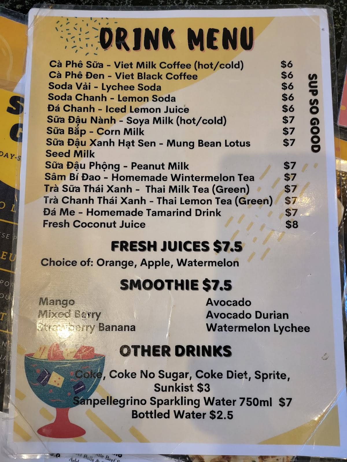 Menu at SUP SO GOOD restaurant, Northbridge