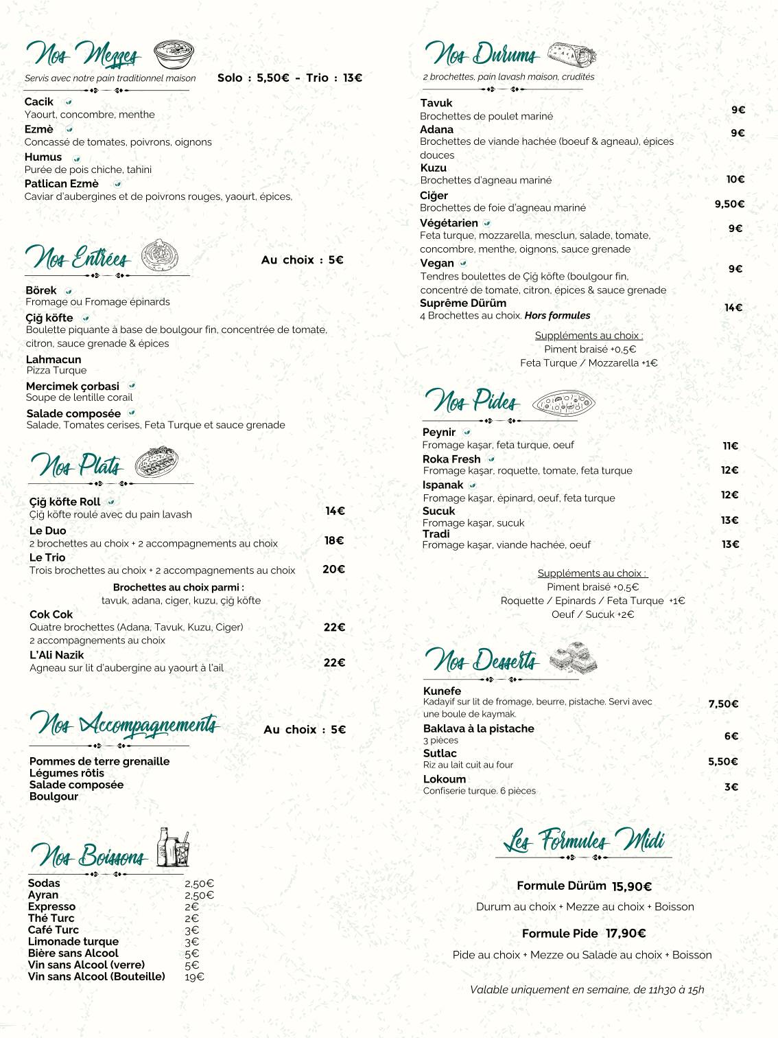 Menu au Le Suprême Dürüm restaurant, Paris