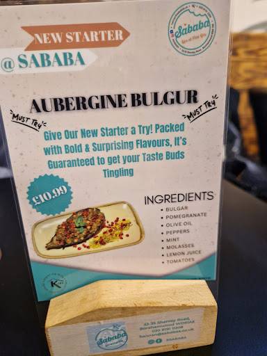 Menu at Sababa restaurant, Borehamwood