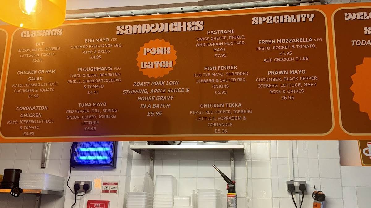 Menu at Sabins sandwich shop restaurant, Royal Leamington Spa