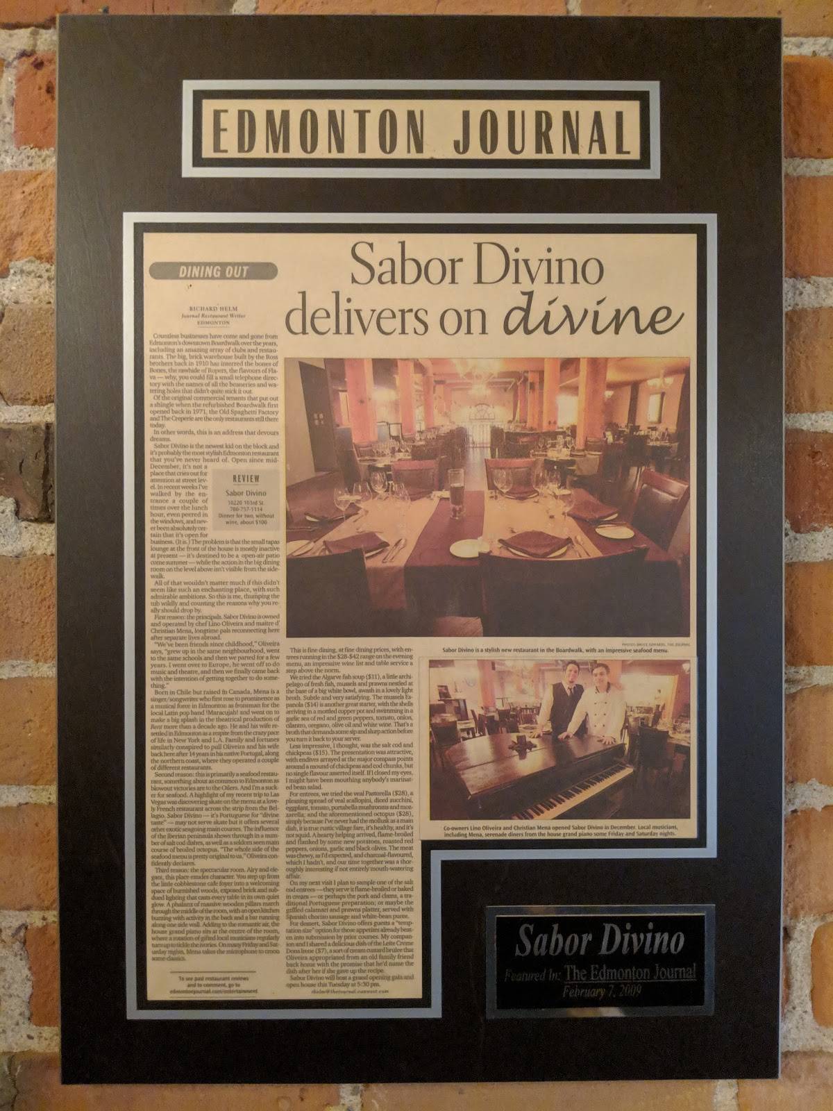 Menu at Sabor Restaurant, Edmonton