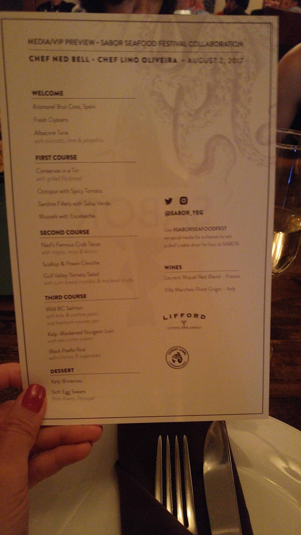 Menu at Sabor Restaurant, Edmonton