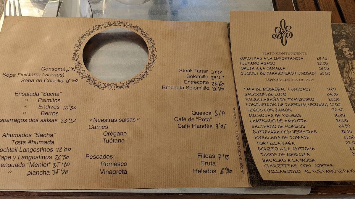 Menu at Sacha Restaurant, Madrid