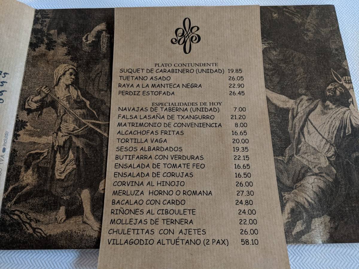 Carta de Restaurante Sacha, Madrid