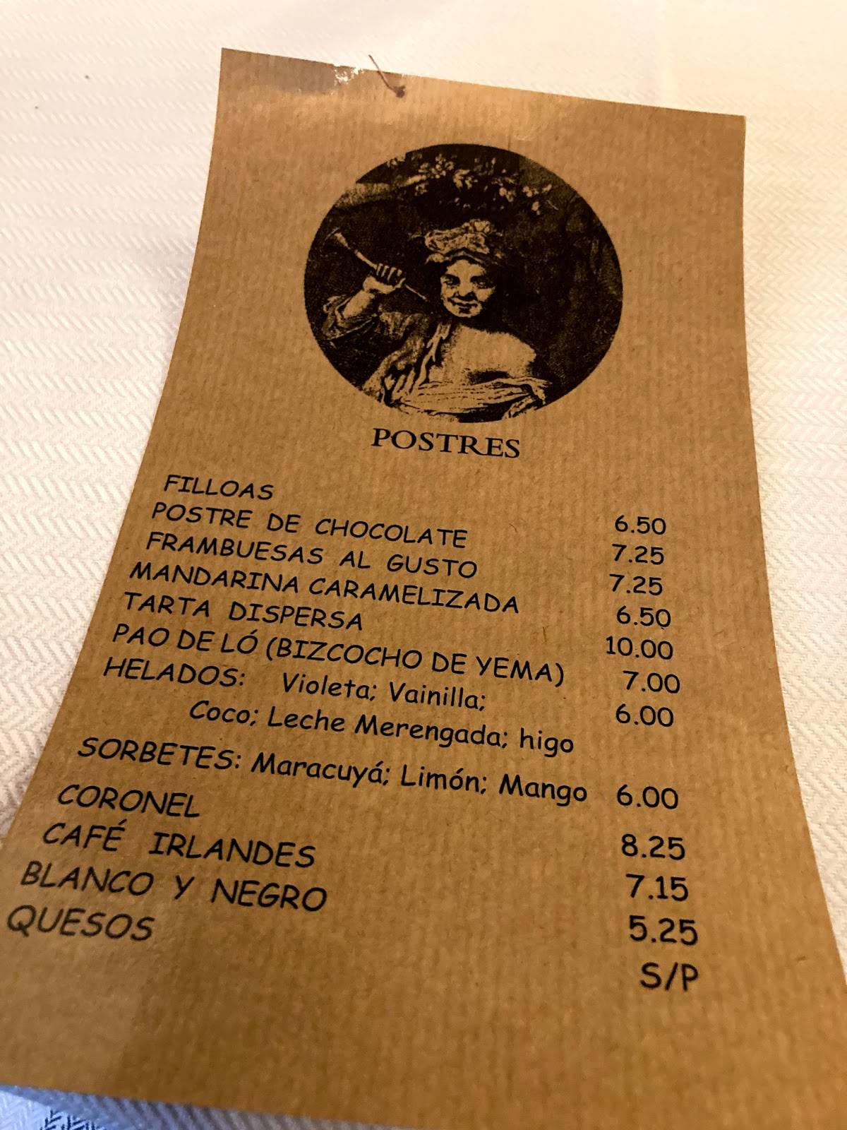 Menu at Sacha Restaurant, Madrid