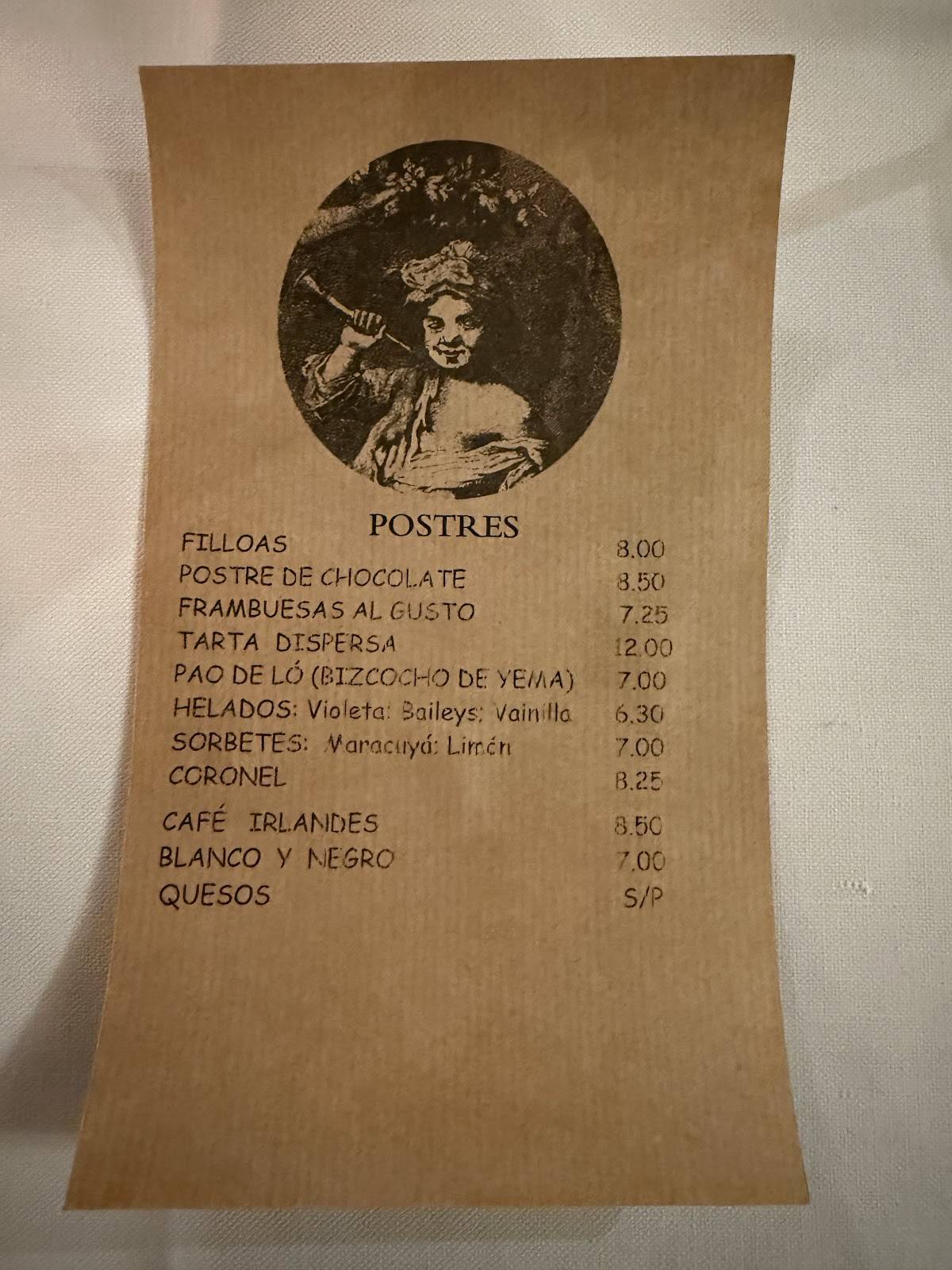 Menu at Sacha Restaurant, Madrid