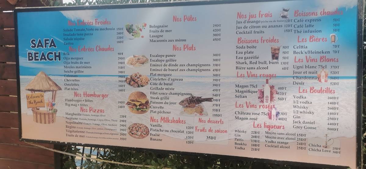 Speisekarte von Safa Beach pub & Bar, Yasmine Hammamet