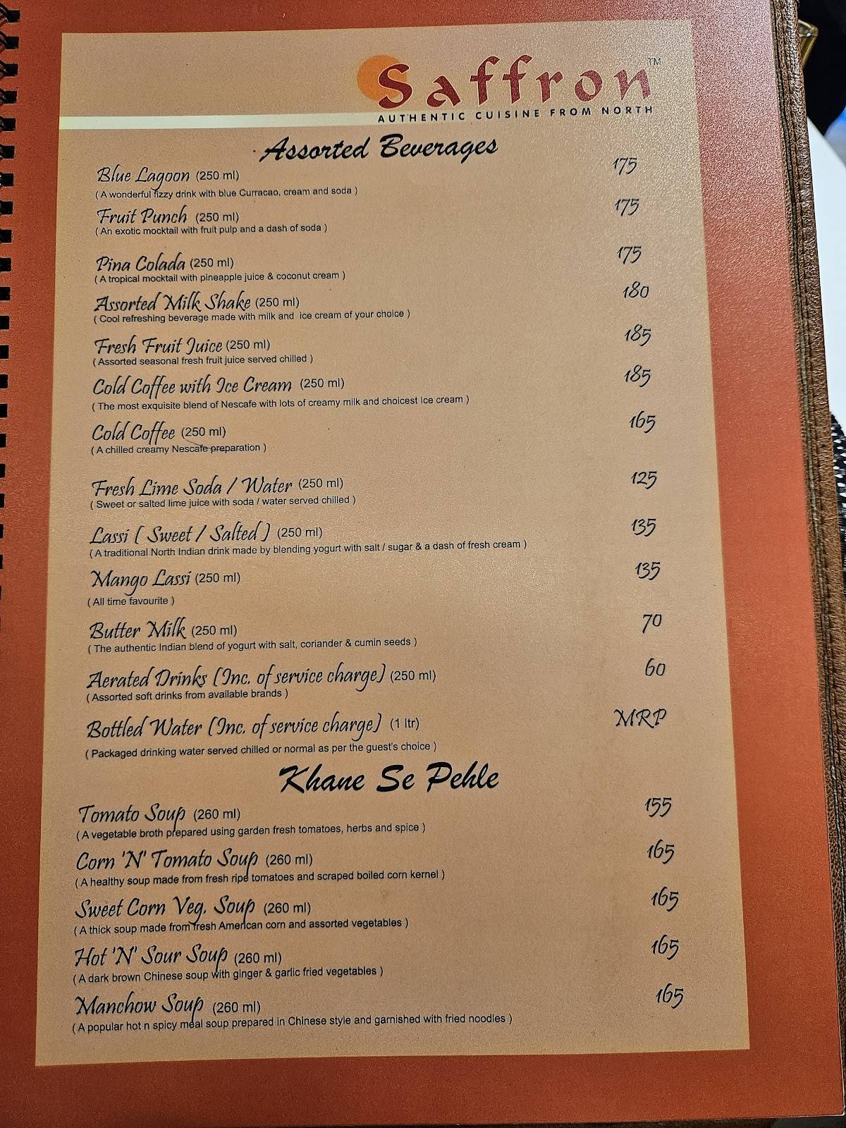 Menu at Saffron Restaurant, Vadodara, 02