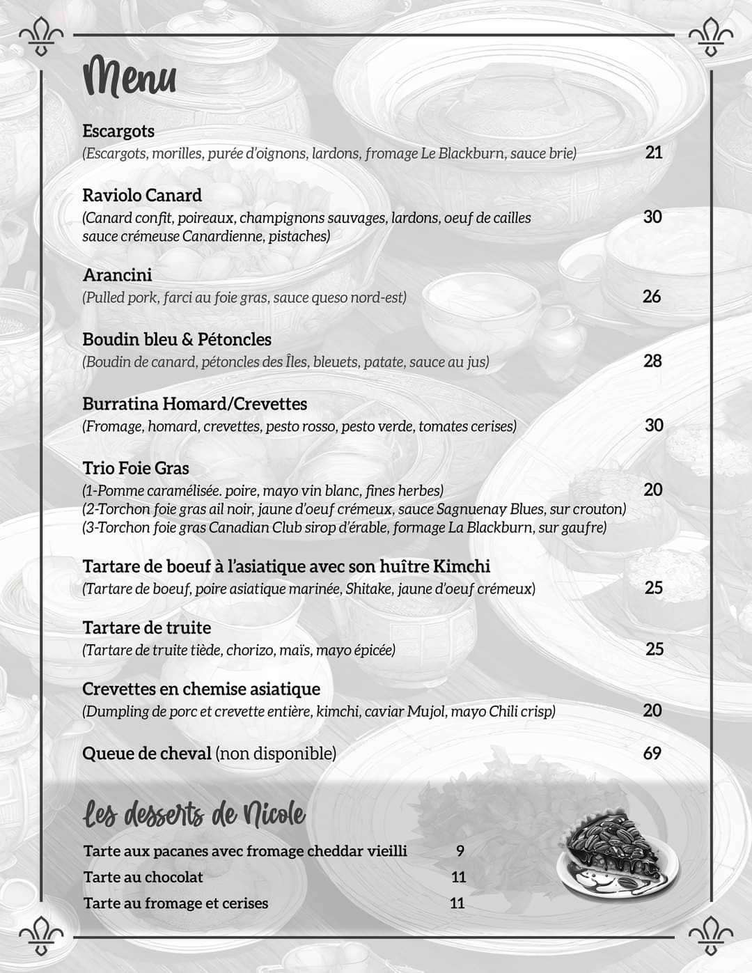 Menu au Buvette chez Arthur restaurant, Saguenay