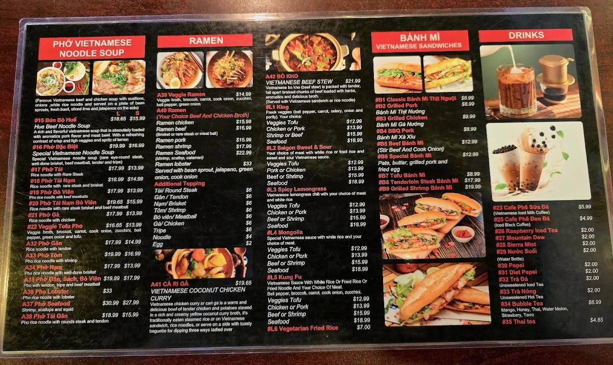 Menu at Saigon Nights restaurant, Erie