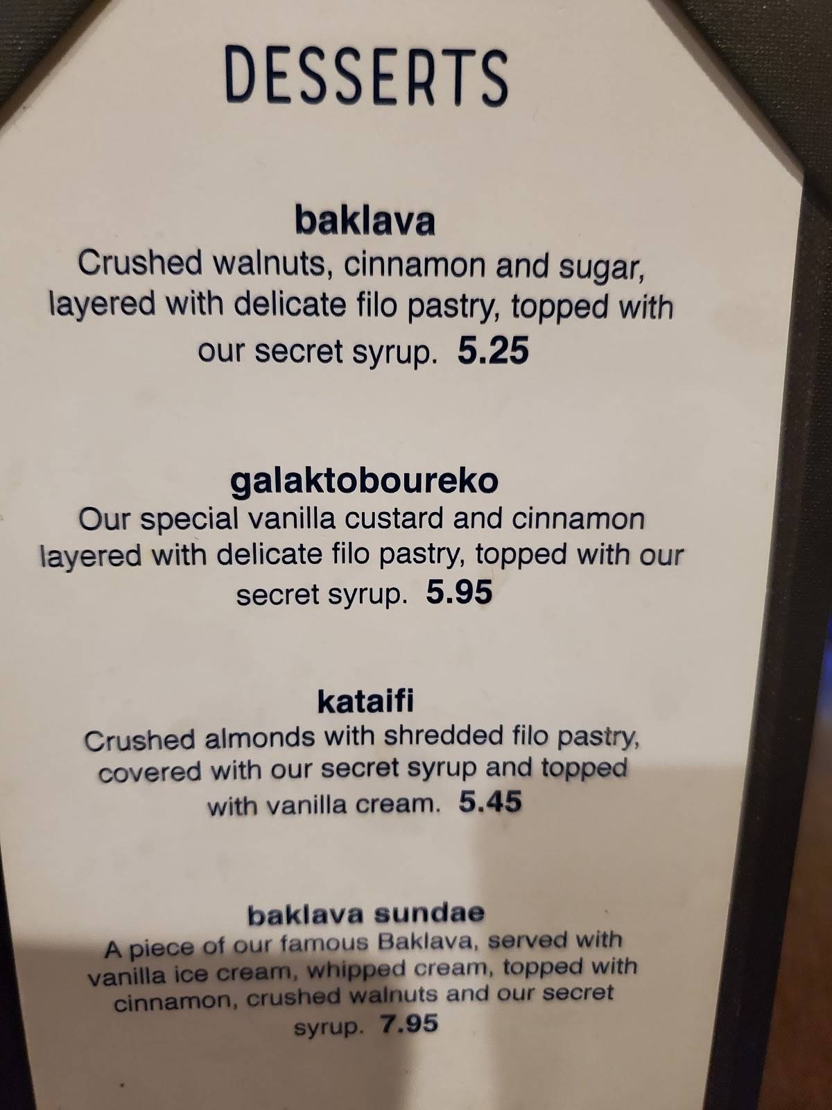 Menu at George's Greek Village restaurant, St. Catharines, 535 Queenston St