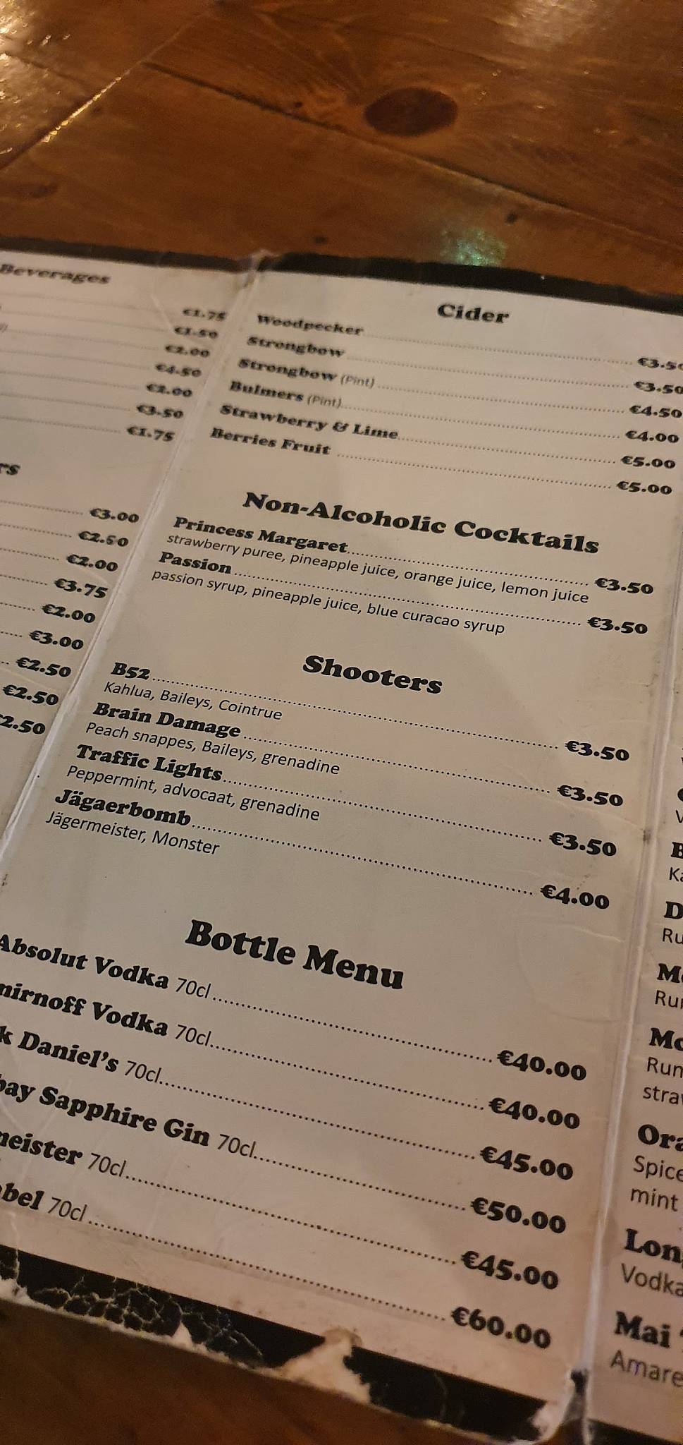 Menu at Black Bull pub & bar, Saint Julian's