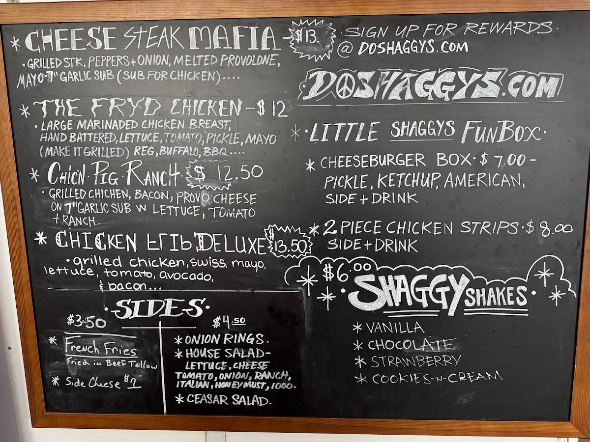Menu at do SHAGGY'S restaurant, St. Peters
