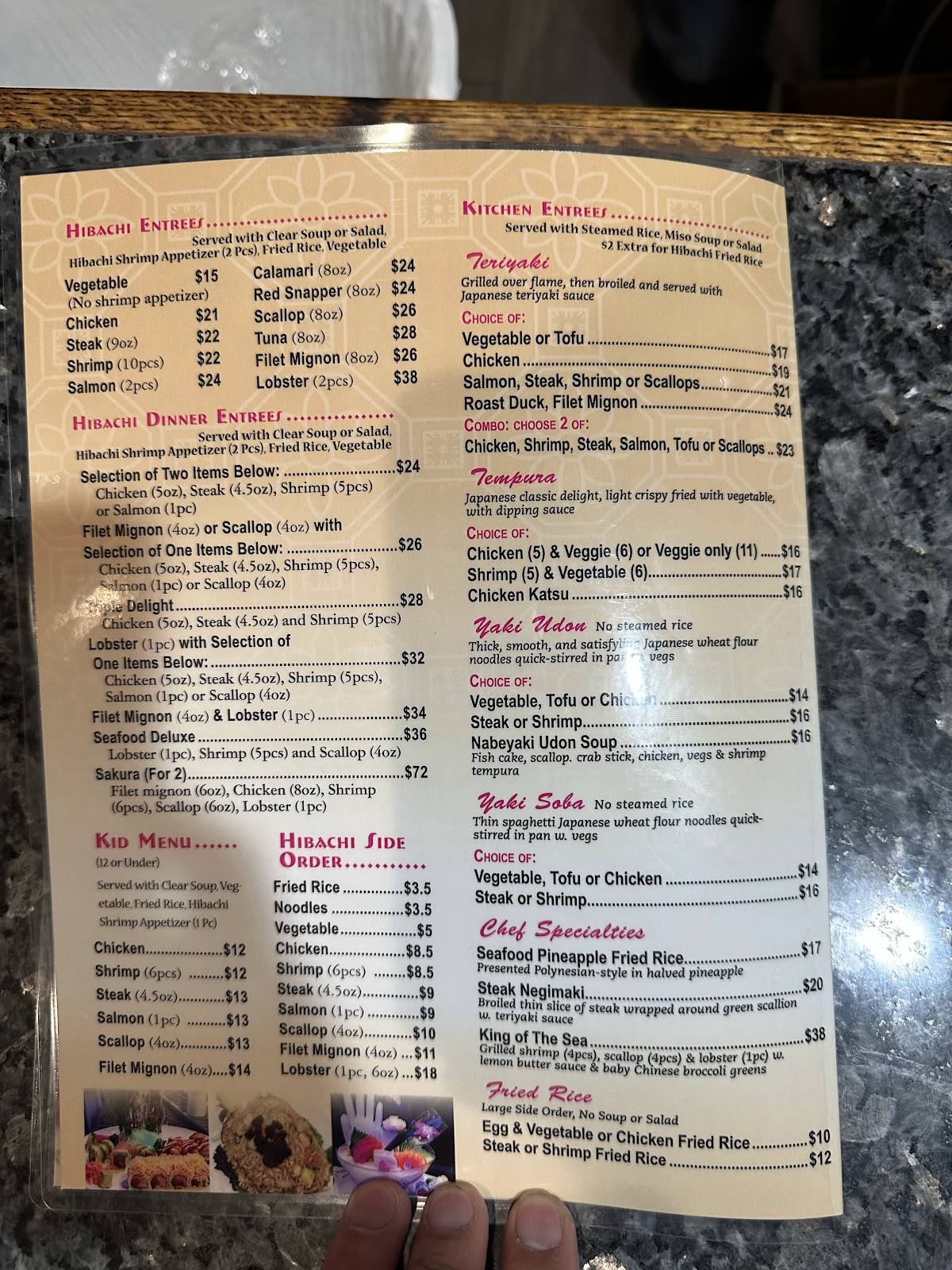 Menu at Sakura Japanese House restaurant, Las Cruces
