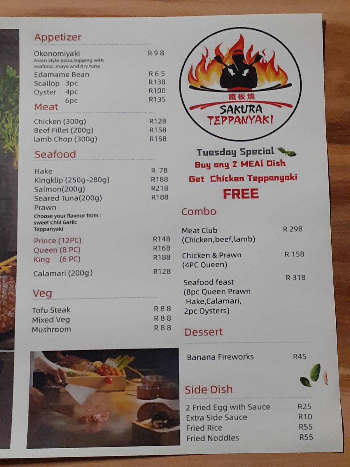 Menu at Sakura Westville restaurant, Westville