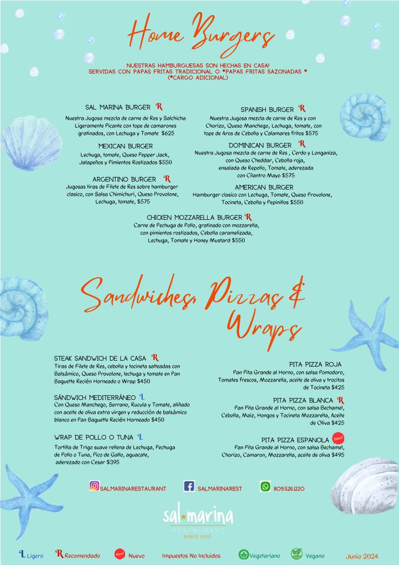 Menu at Sal Marina Restaurant, Juan Dolio