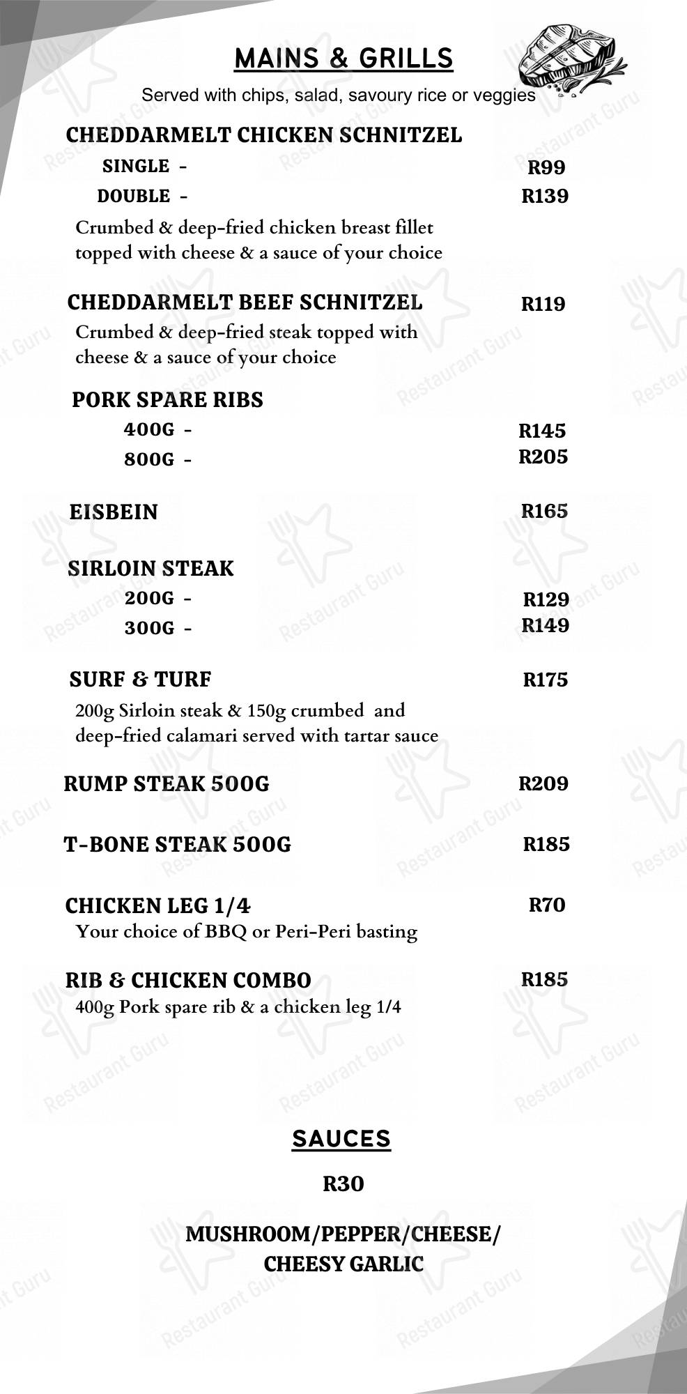 Menu at The Sandstone - Saldanha Bay restaurant, Saldanha