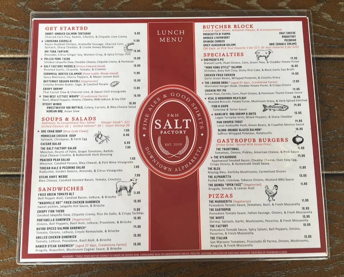 Menu at Salt Factory Pub - Alpharetta, Alpharetta