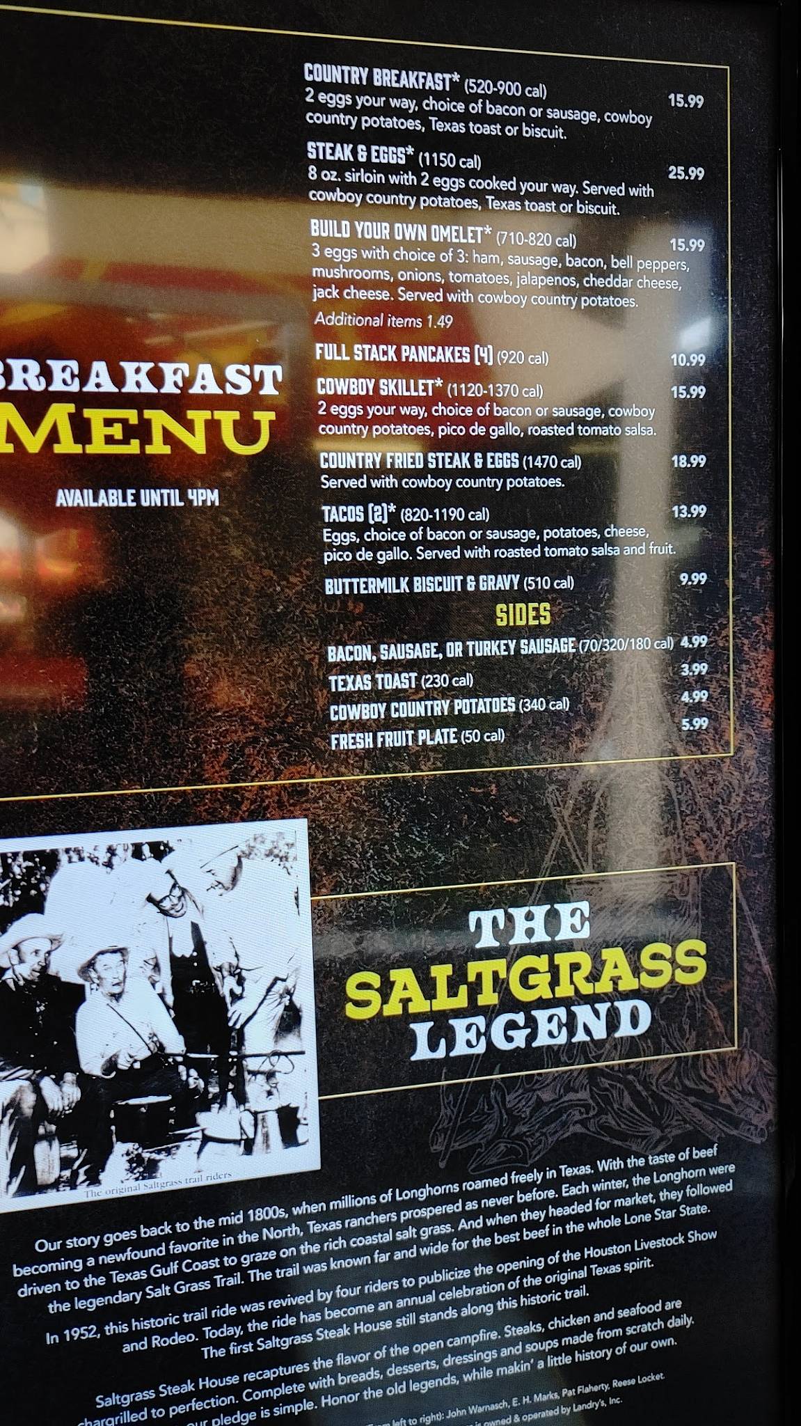Menu at Saltgrass Steak House restaurant, Las Vegas