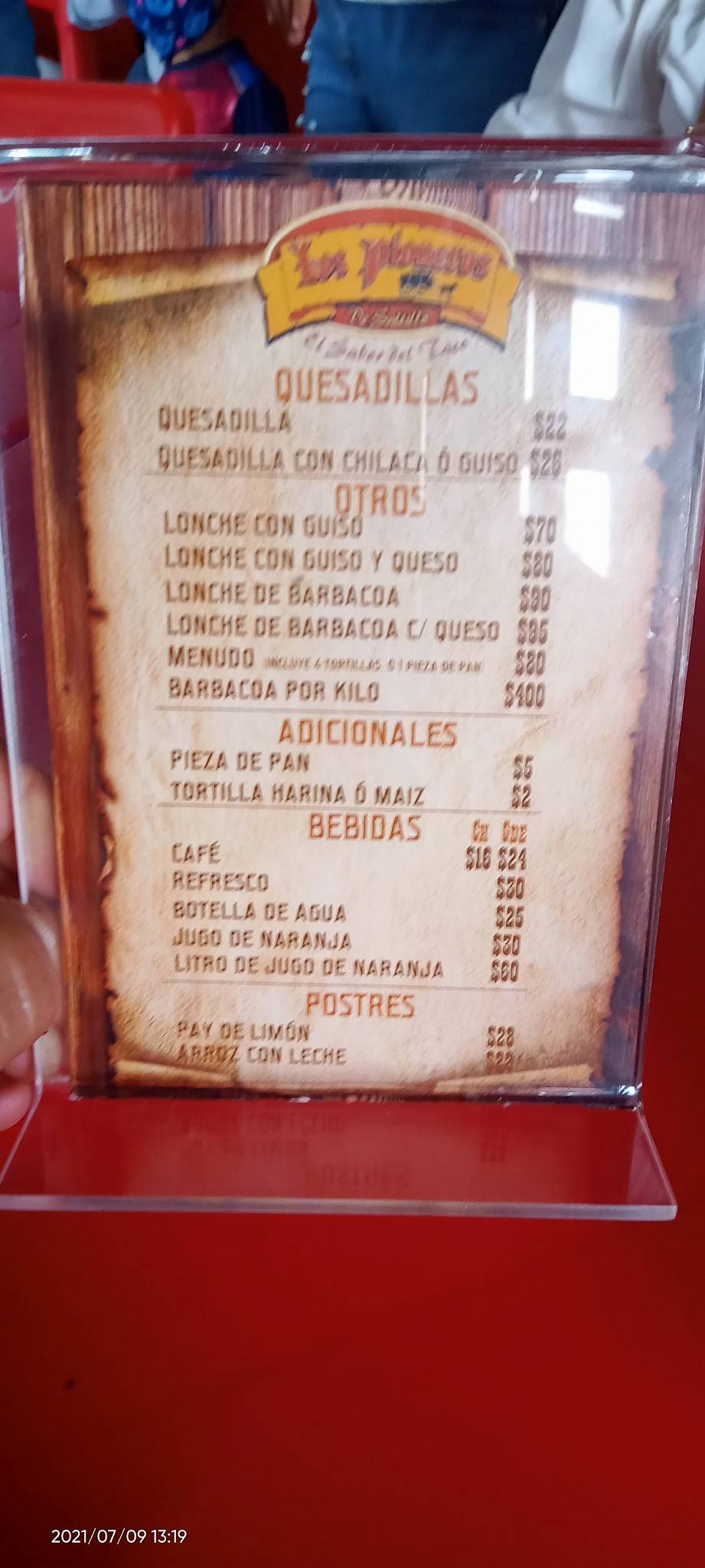 Carta del restaurante Tacos Los Pioneros, Saltillo, Blvd. Moctezuma 2065