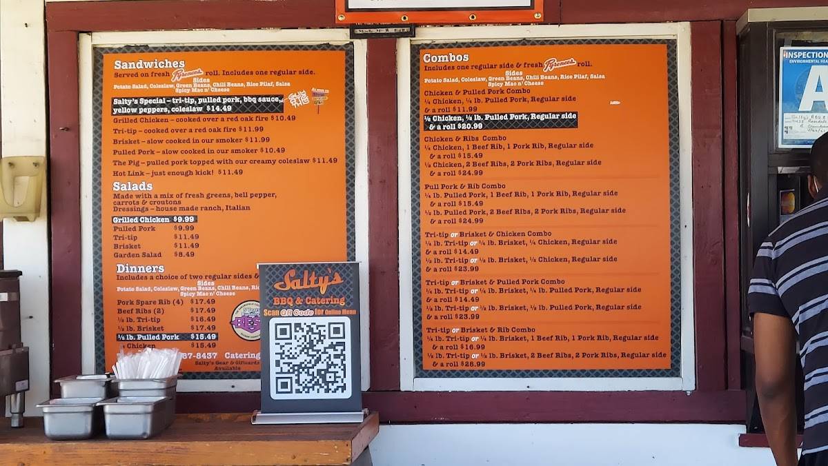 Menu at Salty's BBQ, Bakersfield, Rosedale Hwy