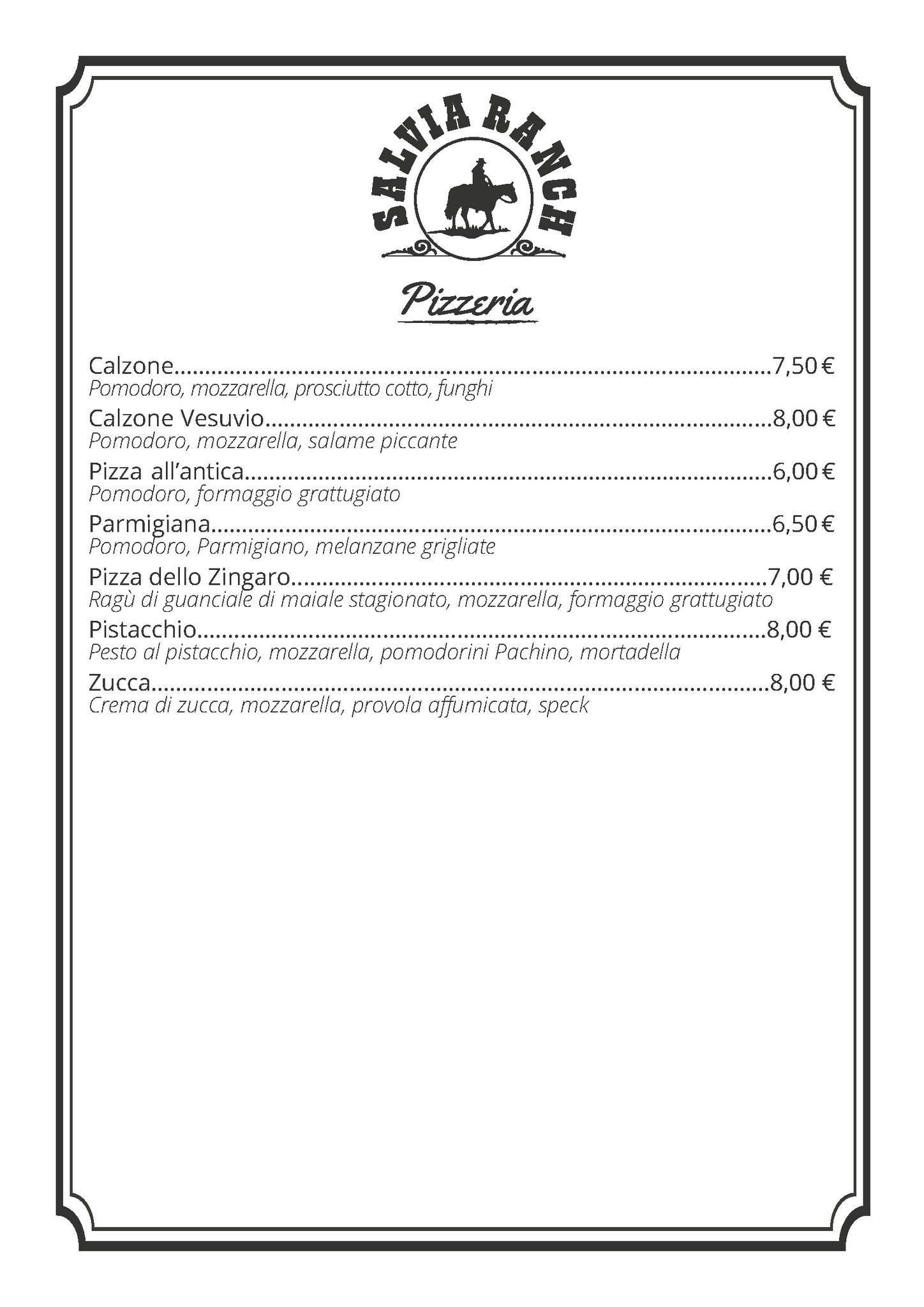 Menu da Salvia Ranch ristorante, Savoia di Lucania