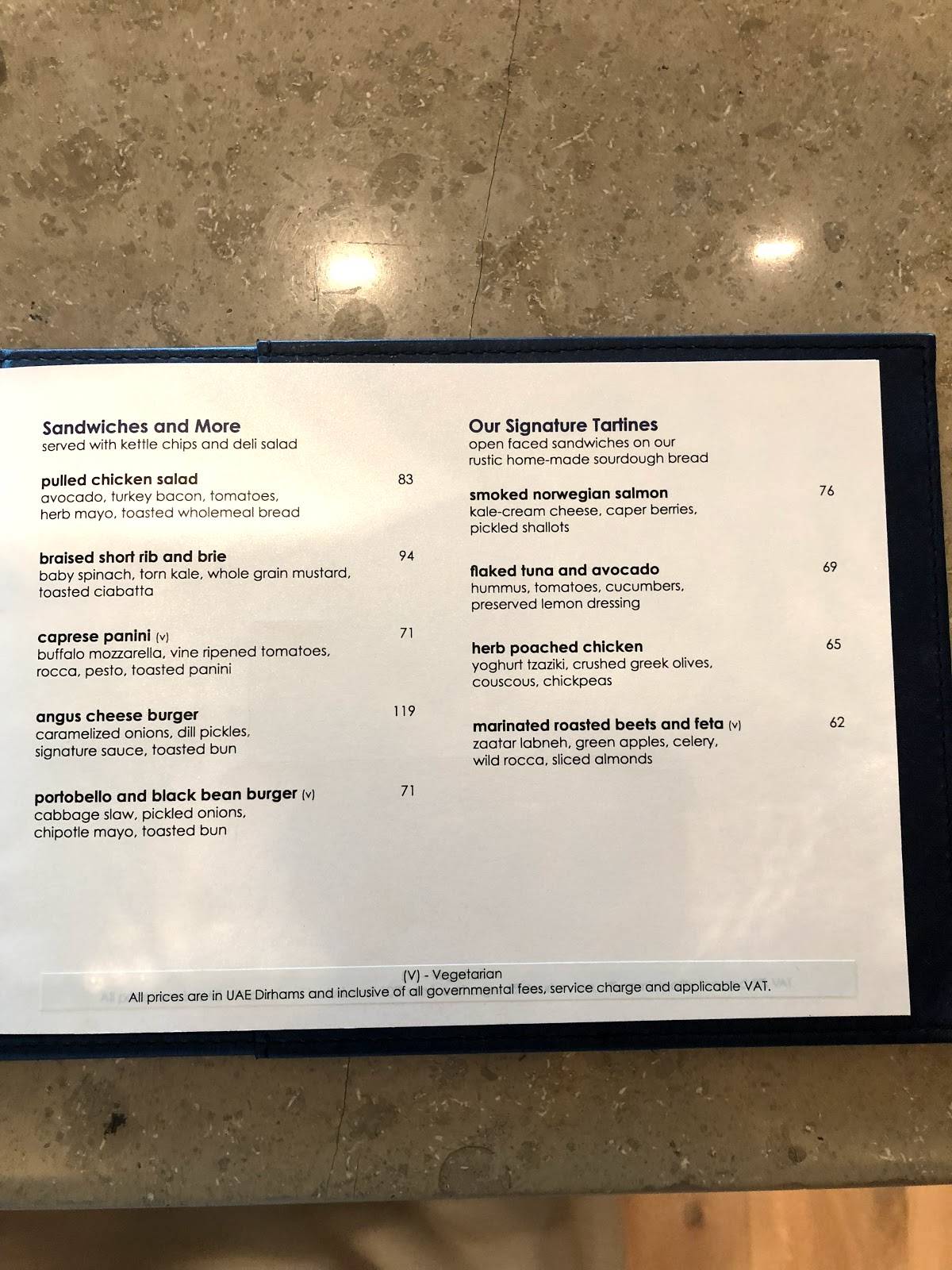 Carta del café Sama Lobby Lounge, Abu Dabi