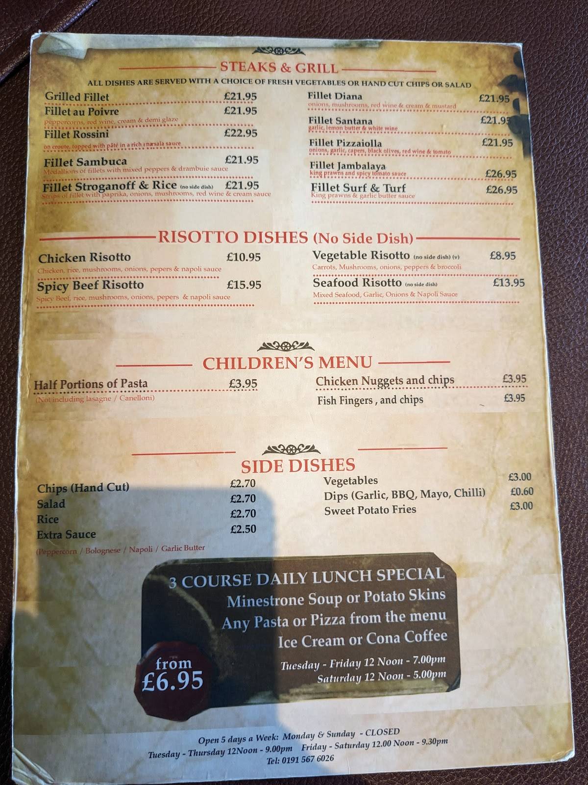 Menu at Sambuca Sunderland restaurant, Sunderland