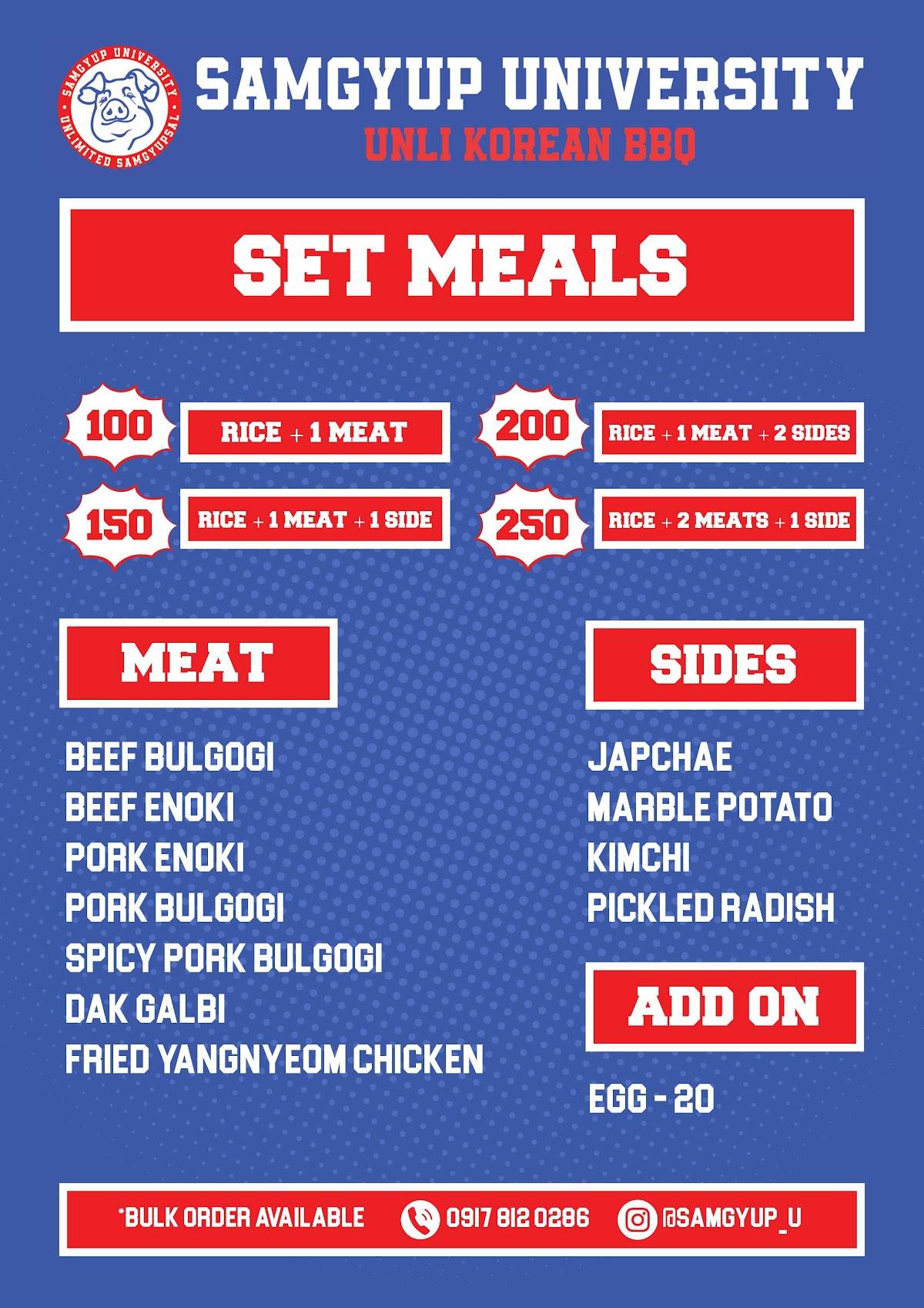 Menu at Samgyup University UNLI KBBQ, Makati