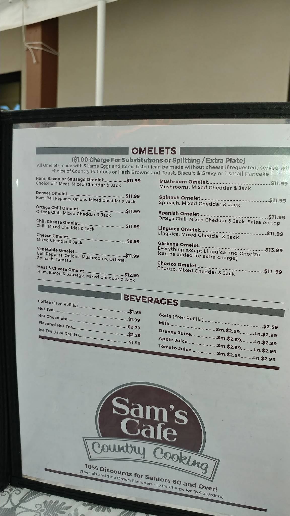 Menu at Sam's Cafe, Ceres