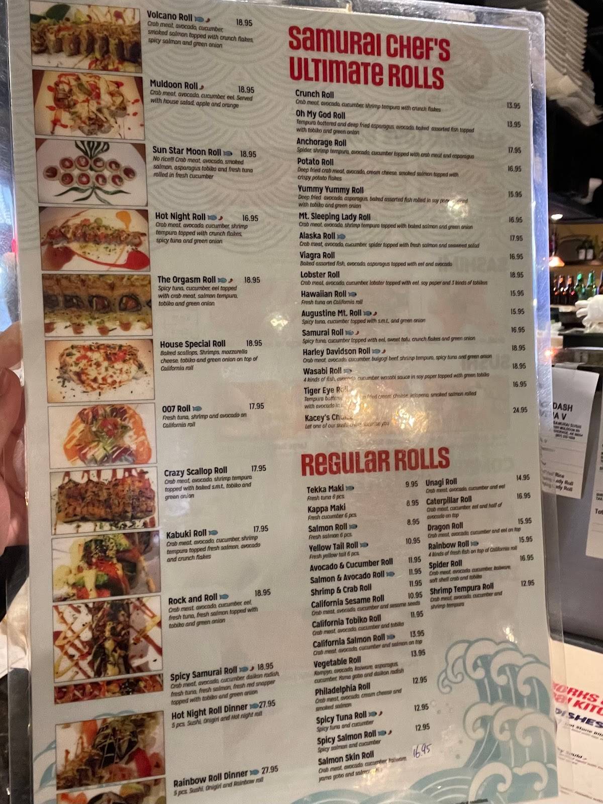 Menu at Samurai Sushi restaurant, Anchorage
