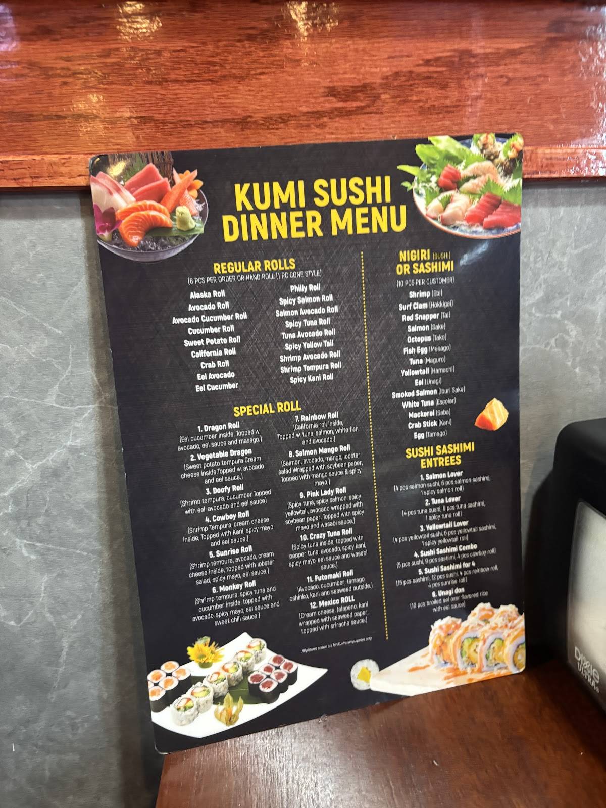 Menu at KUMI Seafood Sushi Chinese Buffet restaurant, San Antonio