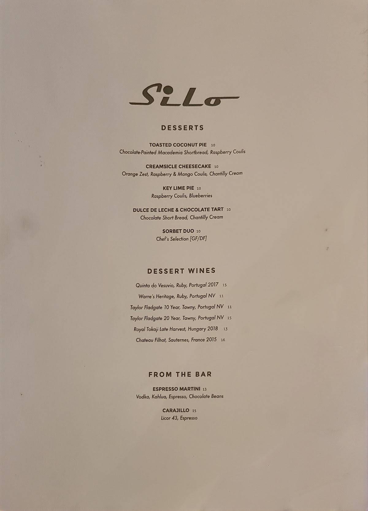 Menu at SILO Alamo Heights restaurant, San Antonio