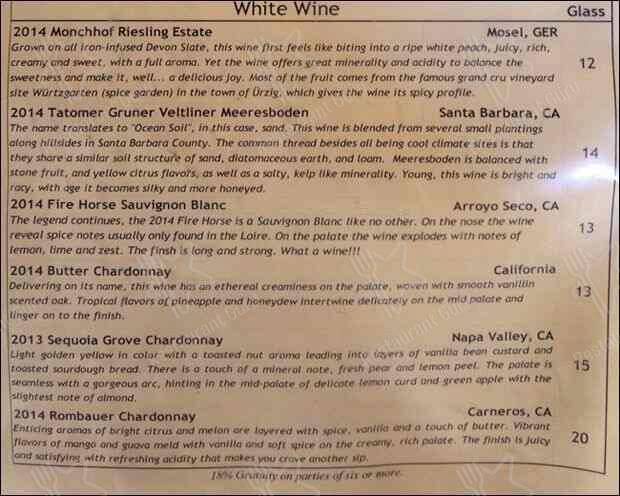 Menu at Vintage Wine Bar, San Jose, 368 Santana Row