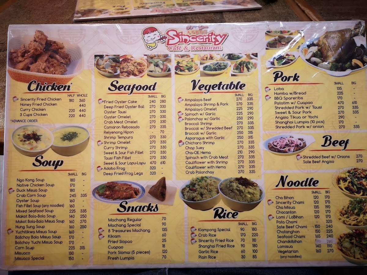 Carta del restaurante Sincerity Wu Xiang House of Chicken, San Juan