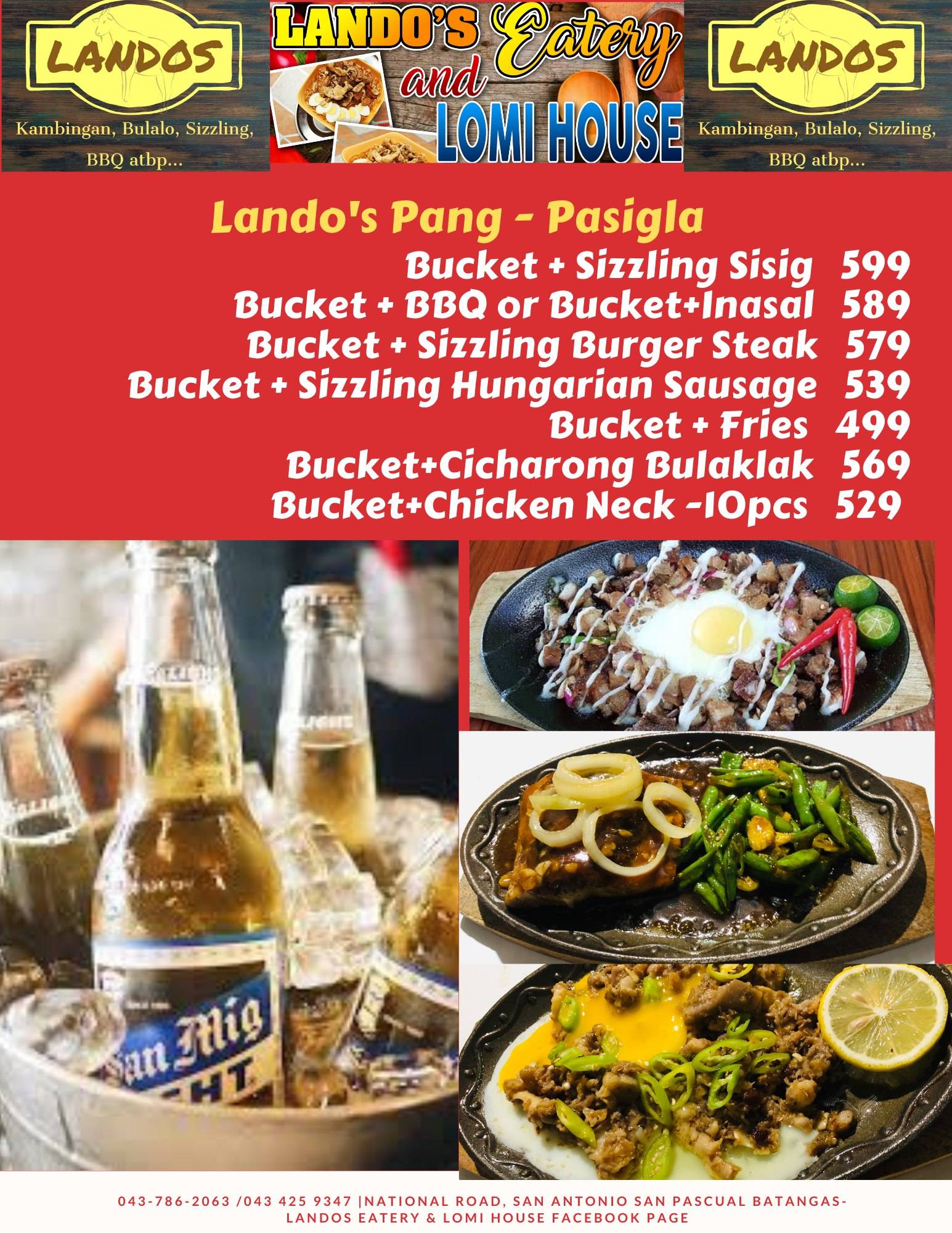 Menu at LANDO's Eatery & LOMI HOUSE restaurant, San Pascual