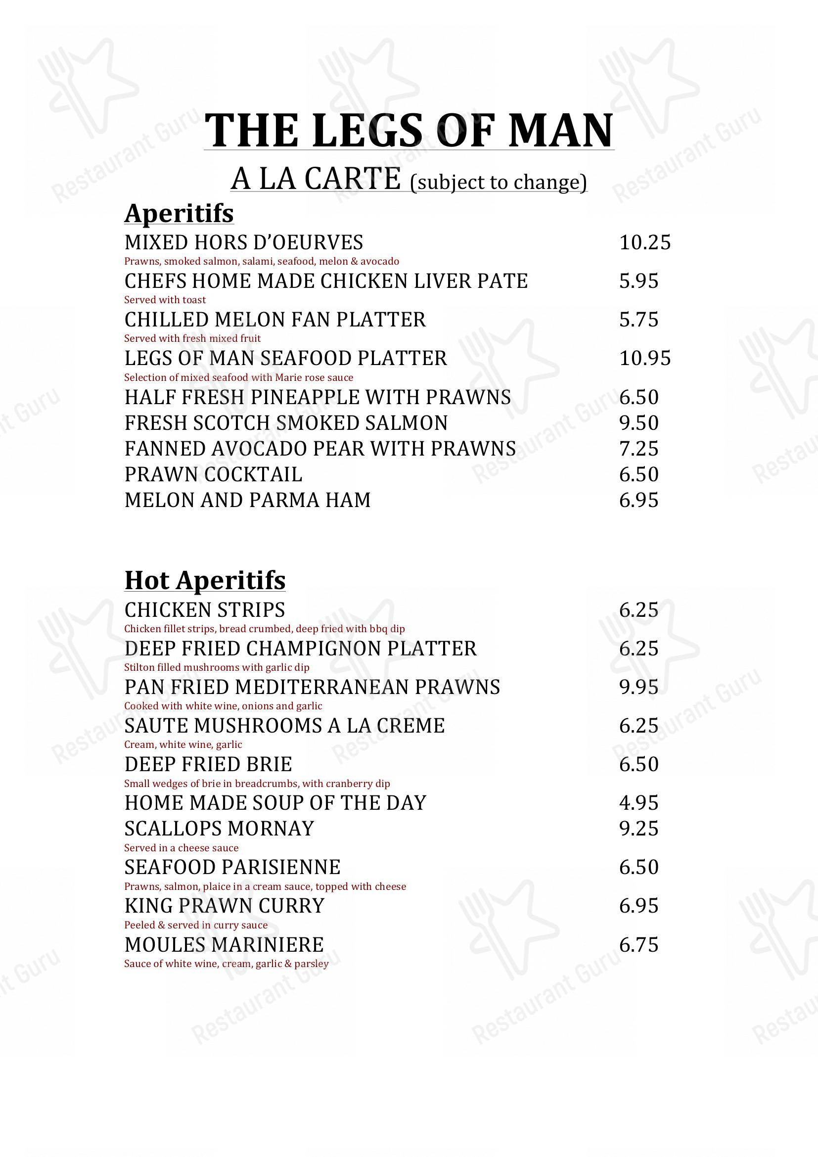 Menu at Legs Of Man pub & bar, Sandbach