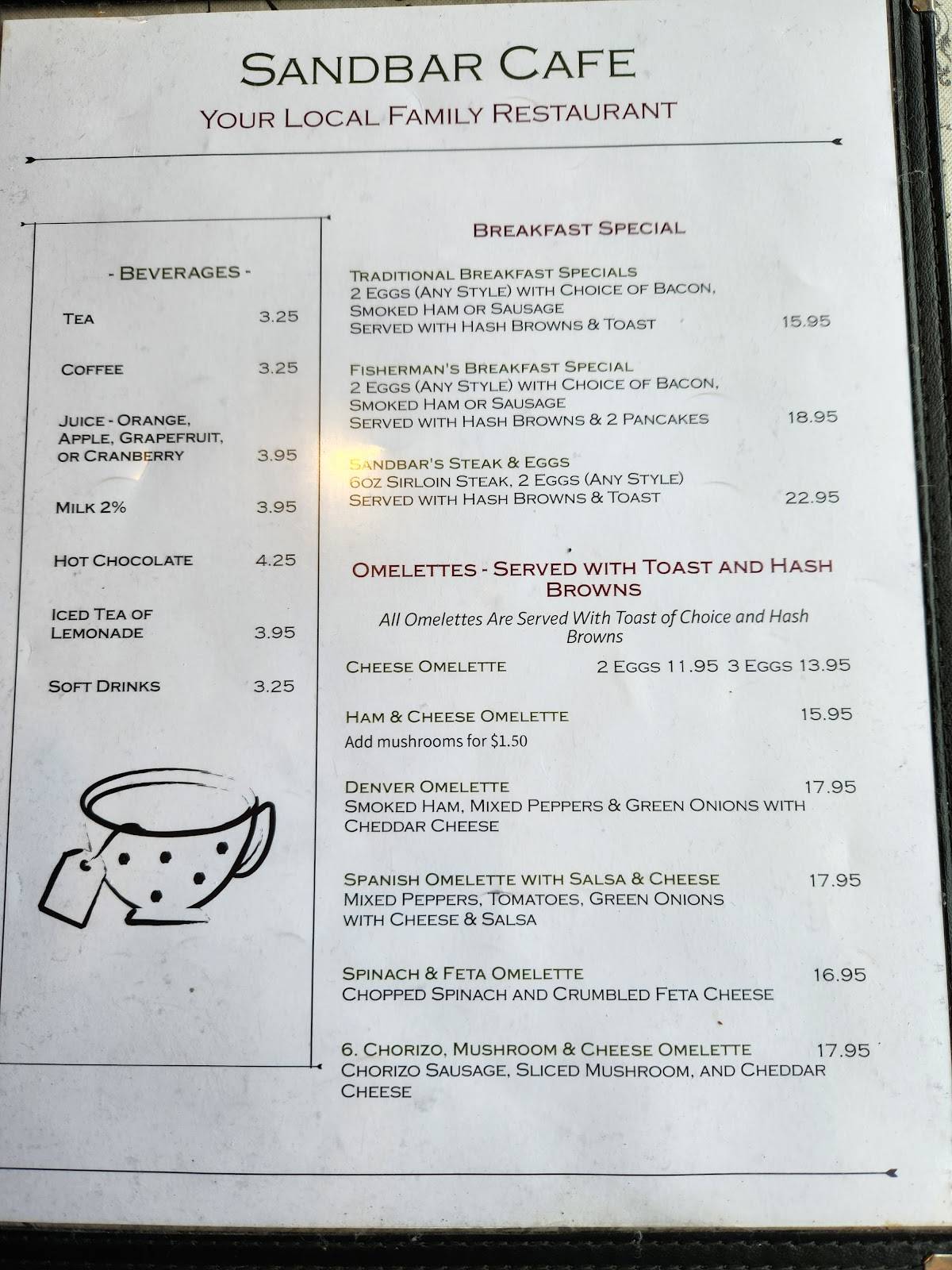 Menu at Sandbar Cafe & Art Gallery, Qualicum Bay, Island Hwy W