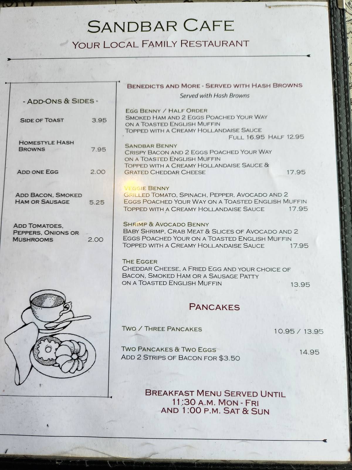 Menu at Sandbar Cafe & Art Gallery, Qualicum Bay, Island Hwy W