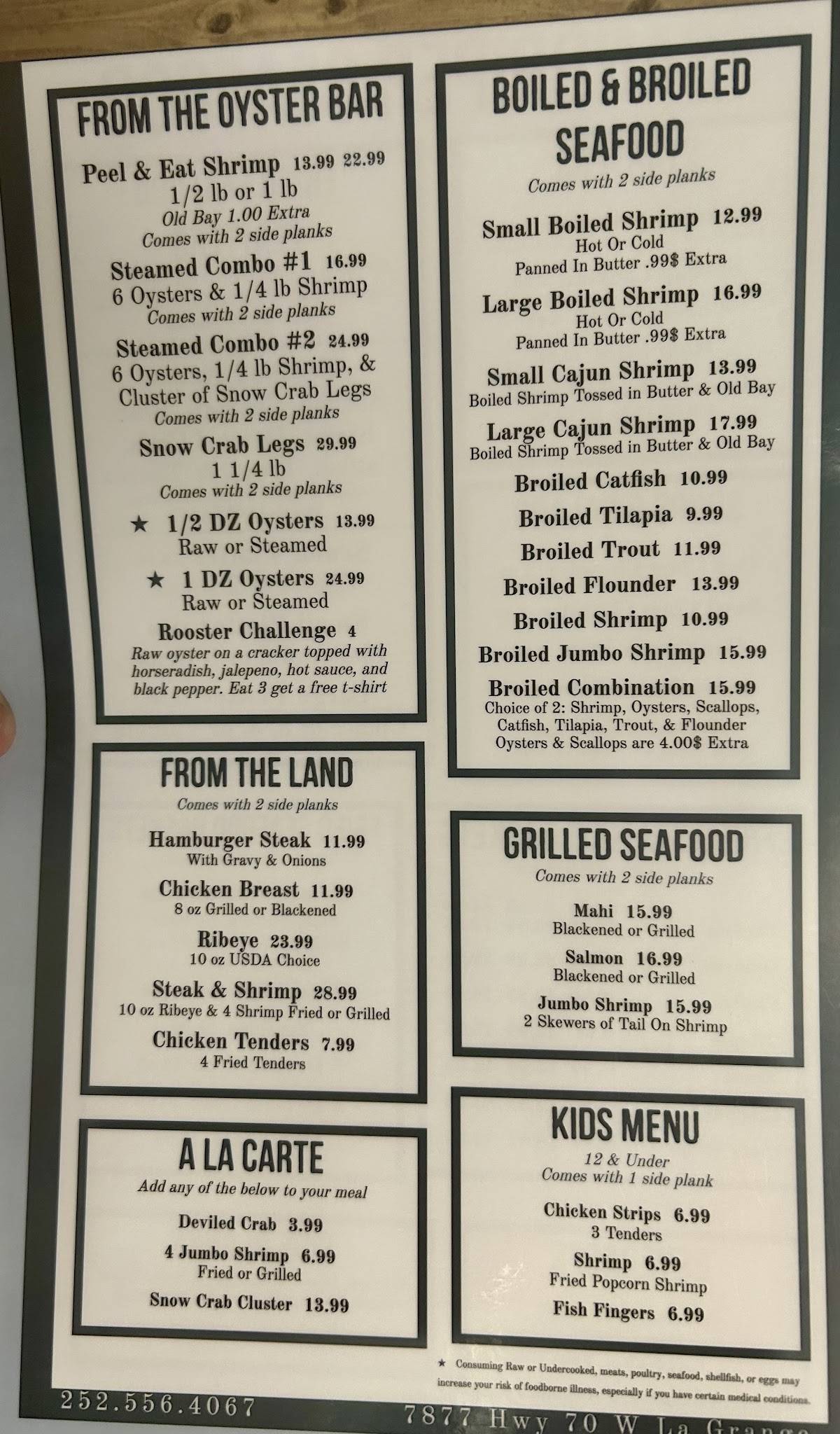 Menu at Sandpiper Seafood restaurant, La Grange