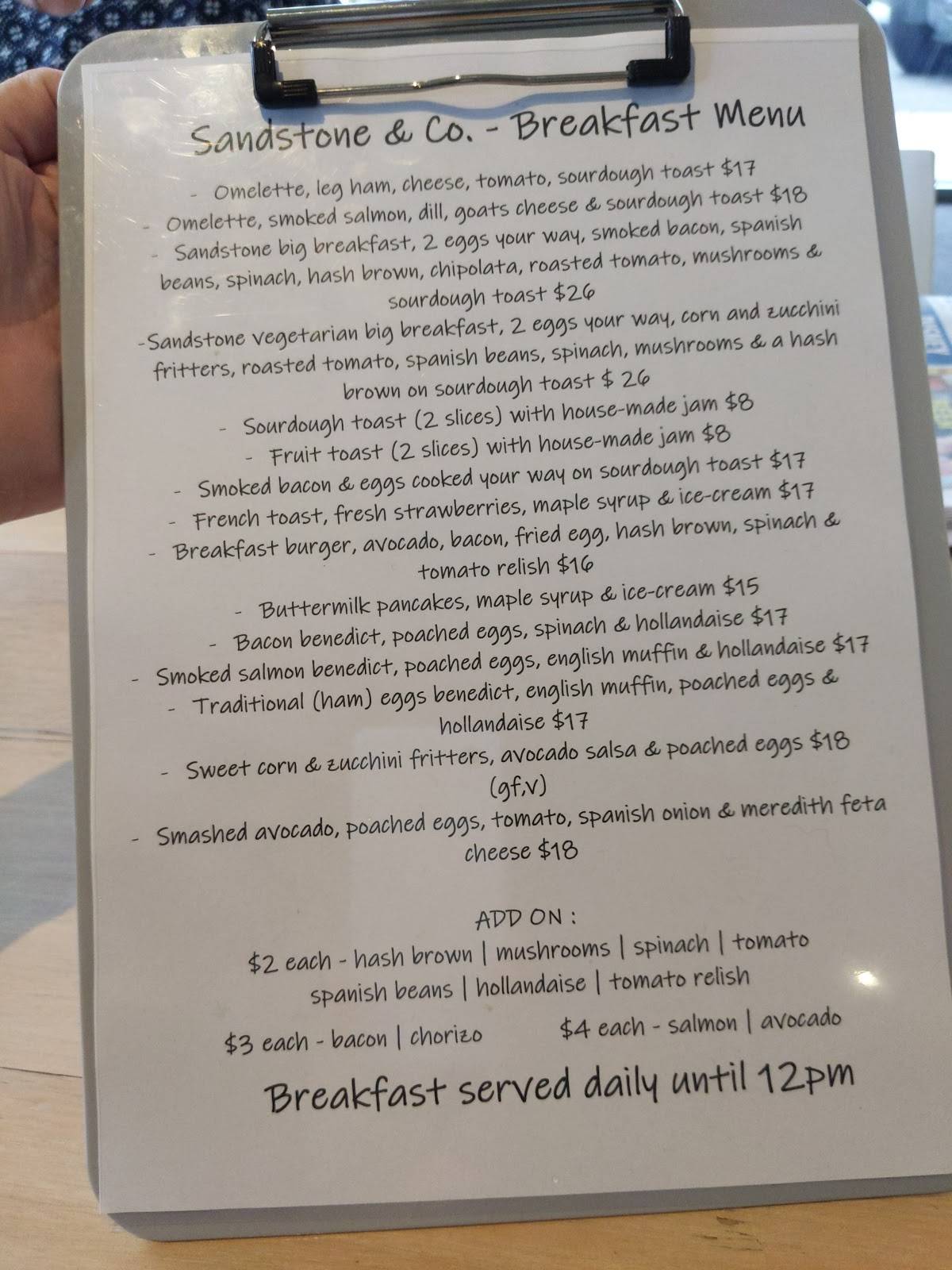 Menu at Sandstone & Co Cafe & Restaurant, Grovedale
